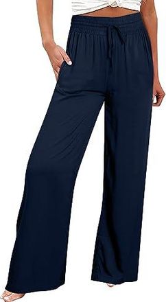 Generic Pantalon Palazzo &agrave; jambe large pour femme - Taille haute - Cordon de serrage - Taille &eacute;lastique - Avec poches - Coupe ample d&eacute;contract&eacute;e - Pour l&eacute;t&eacute;, 