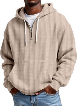 Generic Sweat à capuche gaufré 1/4 pour homme, coupe ample, manches longues avec poche, vêtements dextérieur tendance, vêtements dextérieur confortables, stre