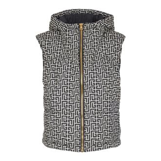 Balmain &Auml;rmellose- wattierte Monogrammjacke mit Kapuze - - Jackets - Damen - Schwarzk - S