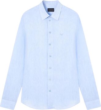 Emporio Armani Homme, Chemises, Bleu, Taille: XL Linen Shirt