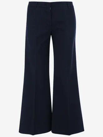 Ql2 Quelledue Womens Elegant Stretch Pants Navy Cotton Trousers