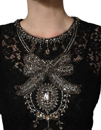 Dolce & Gabbana Womens Black Crystal Embellished Sheath Midi Dress Cotton Nylon Viscose