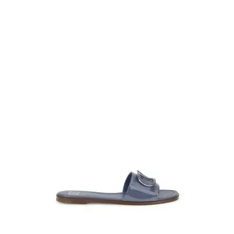 Valentino Garavani VLogo Patent Leather Slide Sandals - Blue