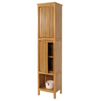 Mendler Teak-Hochschrank HWC-M70, Badschrank, 2 T&uuml;ren 5 F&auml;cher, hochwertiges B-Grade-Teak (Kernholz, 20-30 Jahre) 181x41x35cm