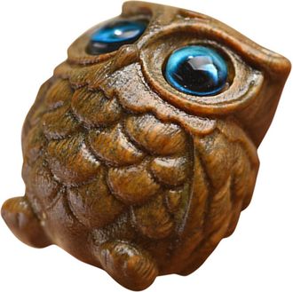SOLUSTRE Holz Eule Statue Kreatives Dekorationsornament Kompakte Tischfigur Einzigartige Eulenskulptur Tierfigur Mit Positiver Bedeutung F&uuml;r Geschenke Und Heim