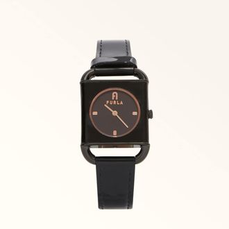Furla Arco Square Armbanduhr Mit Quadratischem Geh&auml;use Nero Schwarz Leder + Metall Damen