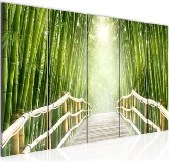 Runa Art Wandbild XXL Brücke Bambus Wohnzimmer Schlafzimmer 200 x 80 cm Grün Beige 5 Teilig - Made in Germany - 032455a