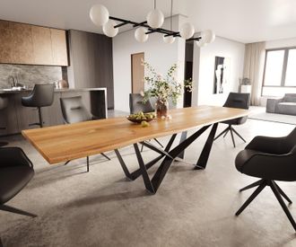 DELIFE Esstisch Edge 300x100x4 Eiche Natur Spider Flachstahl Schwarz Live-Edge, Esstische, Baumkantenm&ouml;bel, Massivholzm&ouml;bel, Massivholz