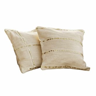 Loberon Kissenh&uuml;lle 2er Set Rousseline, Nat&uuml;rliches Design, Besondere Webstruktur, mit Funkelnden Pailletten, Kissenbezug, Wohnaccessoires, Baumwolle, Creme