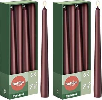 Bolsius Bolsius Glatte Spitzkerzen - Bordeauxrot - Set 8 Stück im Karton - Dekorative Haushaltkerzen - Brenndauer 7 Stunden - Unparfümierte - Natürliches Pfla