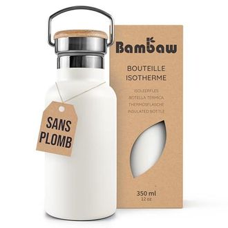 Bambaw Gourde Isotherme 350ml, Thermos Blanc, Gourde Inox L&eacute;g&egrave;re, Gourde Sans BPA, Gourde Metallique Enfant 350ml, Gourde R&eacute;utilisable - Blanc Polaire
