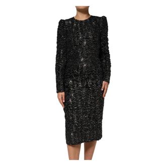 Dolce & Gabbana Schwarzes Pailletten Boucl Tweed Sheath Kleid - - Dresses - Damen - Schwarzk - 2XS