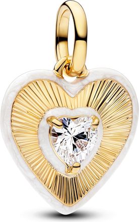 Pandora ME Strahlendes Wei&szlig;es Herz Medaillon-Charm mit 14k vergoldeter Metalllegierung und Zirkonia, Kompatibel ME und Moments, 764409C01