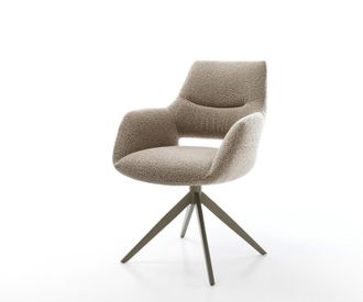 DELIFE Drehstuhl Yago-Flex mit Armlehnen Boucl&eacute; Schlamm Kreuzgestell breit Effektfinish Titan 360&deg; drehbar Wippfunktion Taschenfederkern, Esszimmerst&uuml;hle