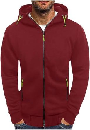 Generic Sweat à capuche zippé pour homme, extensible, coupe ajustée, poches zippées, hauts de sport, patchwork, couleur unie, sweat à capuche léger et respira