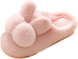 Generic Chaussons Femme Lapin Mignon en Fourrure Artificielle Chausson Maison Confortables Int&eacute;rieur Ext&eacute;rieur avec Design de Pom-Pom Flou,Rose,42 EU