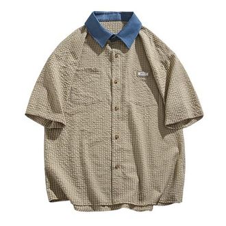 Generico Chemise en lin pour homme &agrave; manches courtes, chemise d&eacute;contract&eacute;e avec boutons pour homme, plage, &eacute;t&eacute;, chemise de mariage, Caf&eacute;, XXXXL