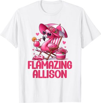 BDAZ Flamazing Allison Pink Flamingo Tropical Beach Scene Damen T-Shirt