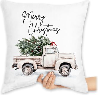 Shirtracer Kissen 40x40 Zierkissen - Weihnachtskissen - Motiv Merry Christmas Truck Geschenke Weihnachtsmotiv Geschenk Weihnachten I Winter Geschenk Weihnachtsze