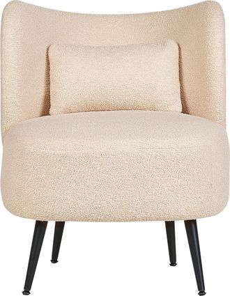 Beliani Wohnzimmer Sessel Gebogene Rückenlehne Glam Design Boucle Polsterung Schwarze Beine Beige Otsby