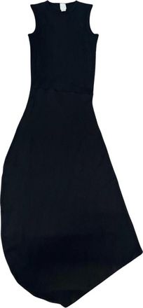 Calvin Klein Femme, Robes, Noir, Taille: 36 FR Ribbed Cotton Asymmetric Midi Dress