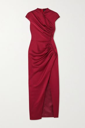 Rasario Robe Midi En Satin À Drapés Et À Boutons - Bordeaux