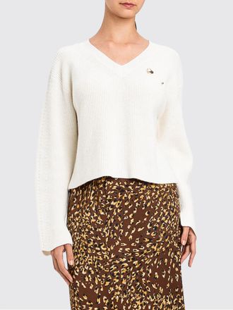 Twinset Pullover aus Wolle und Baumwolle mit V-Ausschnitt und Logo-Applikation