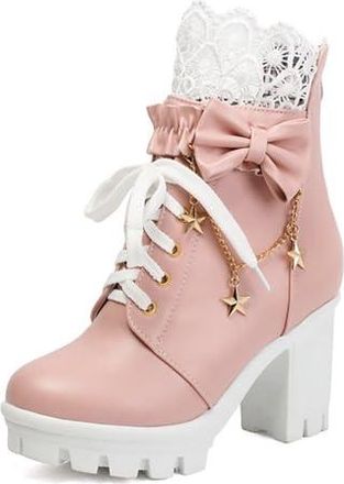 Generic Bottines de combat &agrave; plateforme et bout rond pour femme avec fermeture &eacute;clair &agrave; larri&egrave;re, rose, 38.5 EU