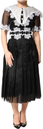 Dolce & Gabbana Femme, Robes, Noir, Taille: 32 FR Robe Midi en Soie et Dentelle Macram&eacute;