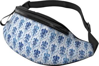 Generic Imprim&eacute; &Agrave; Motifs Bleus R&eacute;tro Sac De Voyage Unisexe Sac Banane R&eacute;glable Sacoche Bandouli&egrave;re Pour Shopping Sports V&eacute;lo &Agrave; Dos 14X35Cm