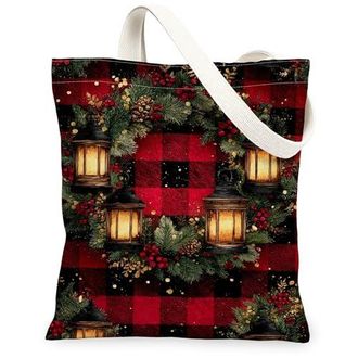 Generic Sacs fourre-tout en toile de vacances, motif couronne de lanterne, sacs &agrave; provisions r&eacute;utilisables, rustiques, saisonniers, toile lavable l&eacute;g&egrave;re pour 