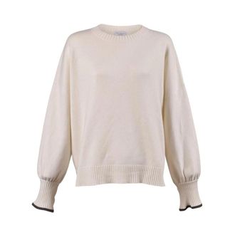 Brunello Cucinelli Femme, Pulls, Blanc, Taille: 40 FR M12718110 Pull ras du cou