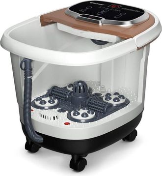 Costway Fussbad Massagegeraet mit Rollen, Elektrische Fussbadewanne Heizung Duschemassage, Shiatsu Fussmassage Spa 10-60min Timer / 35-48&deg; / 500W (Braun)