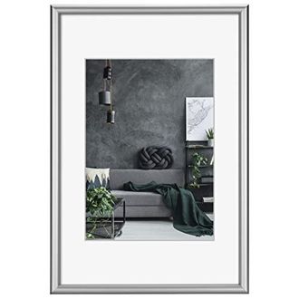 Hama Bilderrahmen Detroit, 29,7x42cm (Aluminiumrahmen, Fotorahmen, Hochformat, Querformat, zum Hängen, Hängevorrichtung, mit Passepartout, bruchsicher, Bil