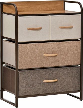HOMCOM Homcom - Meuble de rangement chiffonnier 4 tiroirs en tissu 58 x 29 x 78,5 cm marron beige brun