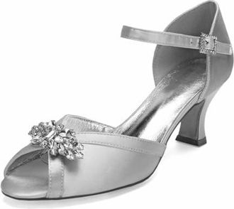 Generic Femmes Aiguille Mariée Kitten Talon Heel Ouvert Bout Cheville Sandales Dress Dress Fête Bridal Mariage Talons Bas 6.5 CM,Argent,41 EU