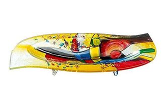 GILDE GLAS art Bol d&eacute;coratif en verre peint &agrave; la main - Multicolore avec pierres en verre pos&eacute;es - Cadeau pour femme - D&eacute;coration de salon - 55 x 28 cm