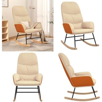 vidaXL Schaukelstuhl Cremewei&szlig; Stoff - Schaukelstuhl - Esszimmerstuhl - Lounge Chair - Gartenstuhl - Cremefarbener Stuhl - Home & Living