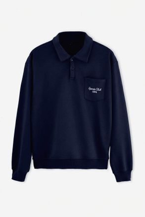 Trendyol MAN Herren Dunkelblau Bestickt Lang, Oversize Sweatshirts