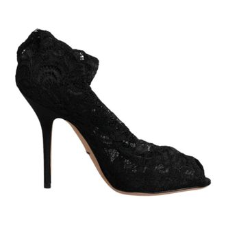 Dolce & Gabbana Schwarze Spitze Stretch Mid Calf Stiefel - - Shoes - Damen - Schwarzk - 37 EU