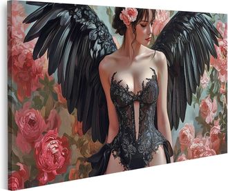 Islandburner Prime Bild auf Leinwand Engel mit schwarzen Flügeln und Rosen für Gothic-Fans im Schlafzimmer Bilder Wandbilder Poster