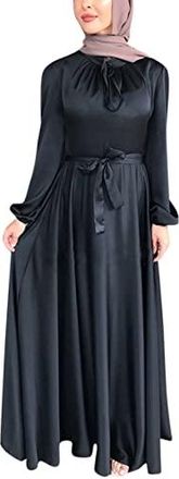 Generic Robe amincissante pour femme - Robe d&eacute;contract&eacute;e - Manches musulmanes - Abaya - &Eacute;l&eacute;gant caftan arabe, Noir, XXL