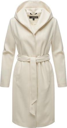 Marikoo Kailii Manteau de transition long pour femme - Trench léger aspect laine avec ceinture et capuche - 16 XS à 3XL, Blanc cassé., M