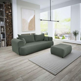 Fun M&ouml;bel Sofa Schlafsofa 3-Sitzer anike inkl. Polsterhocker in Stoff Now or Never Gr&uuml;ngrau