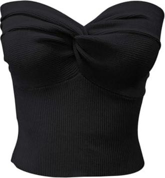 Generic Haut bandeau crois&eacute; Y2K pour femme 2025 &agrave; &eacute;paules d&eacute;nud&eacute;es pour rendez-vous galant, soir&eacute;e, f&ecirc;te, bustier tricot&eacute; sans bretelles, couleur unie, &eacute;paule