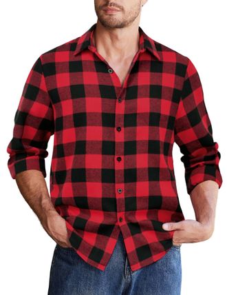 Coofandy Holzfällerhemd Herren Kariertes Hemd Langarm Trachtenhemden Regular Fit Karohemd Freizeithemd Männer Button Down Arbeitshemd Schwarz-Weiß-2 3XL