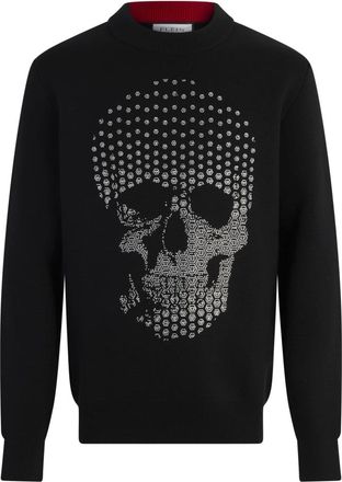 Philipp Plein Homme, Pulls, Noir, Taille: XL Pull Ras du Cou Degrade Skull Strass