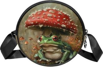 Generic Sac &agrave; bandouli&egrave;re rond rond pour femme, motif grenouille, avec fermeture &eacute;clair, bretelles r&eacute;glables, style d&eacute;contract&eacute;