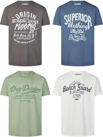 Riverso RIVLeon Lot de 4 t-Shirts &agrave; col Rond pour Homme T-Shirt imprim&eacute; &agrave; Manches Courtes 100% Coton Coupe Normale Vert Bleu Blanc Gris Rouge Orange S M L XL 