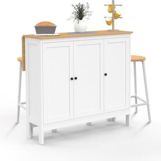 IDMarket Ensemble Table de Bar îlot Achille et 2 tabourets Bois Blanc Plateau façon hêtre